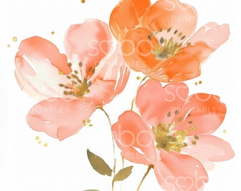 10 Abstract Flowers Clipart, Pink Gold Flower, Flowers Print, Printable ...