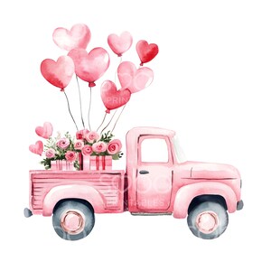 30 Valentines Day Truck Clipart, Pink Valentines Truck, Vintage Truck ...
