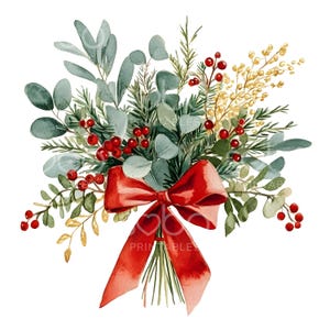 25 Christmas Leaves Bouquet Clipart, Festive Flowers, Christmas Card ...