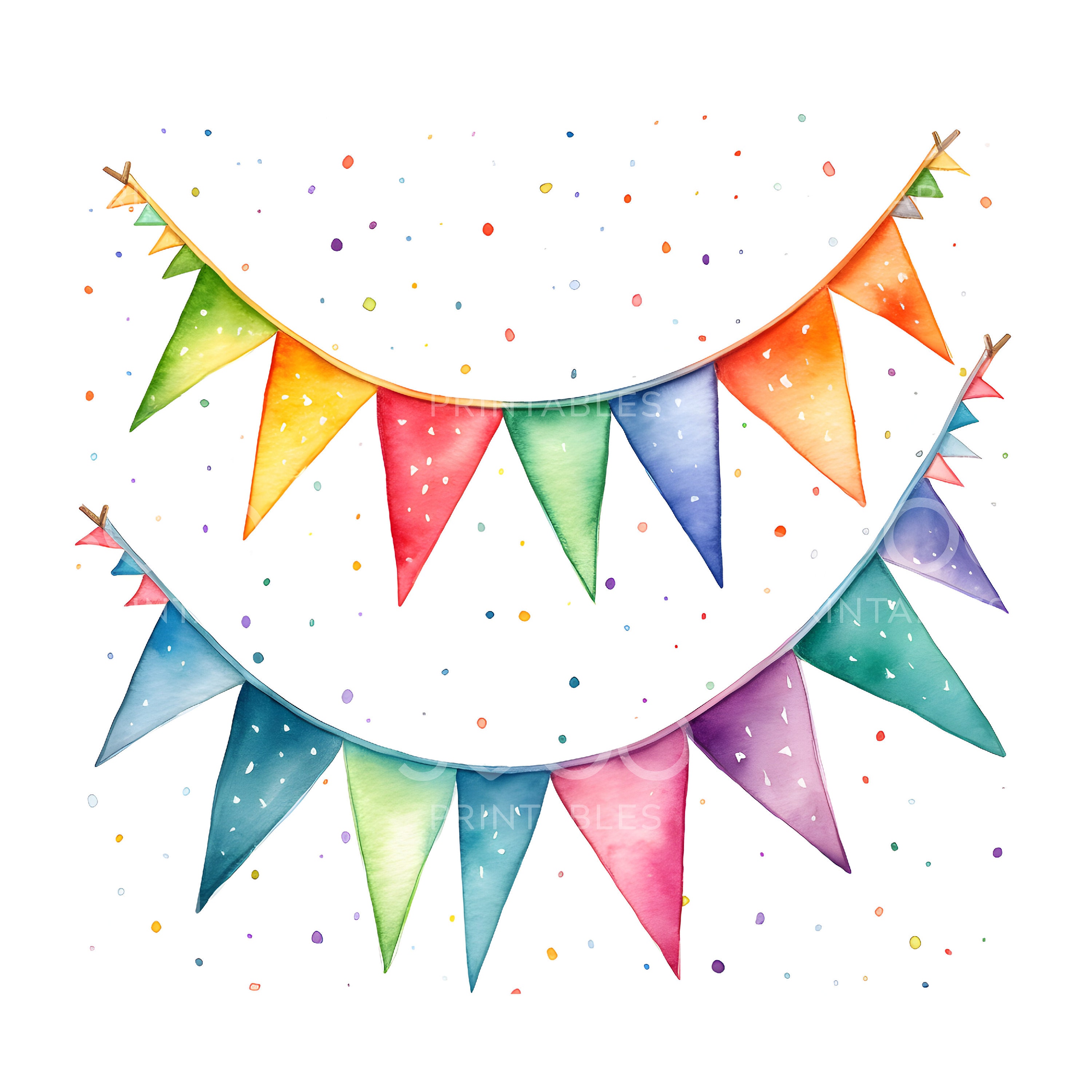 15 Birthday Bunting Clipart, Party Celebration, Watercolor Clipart ...