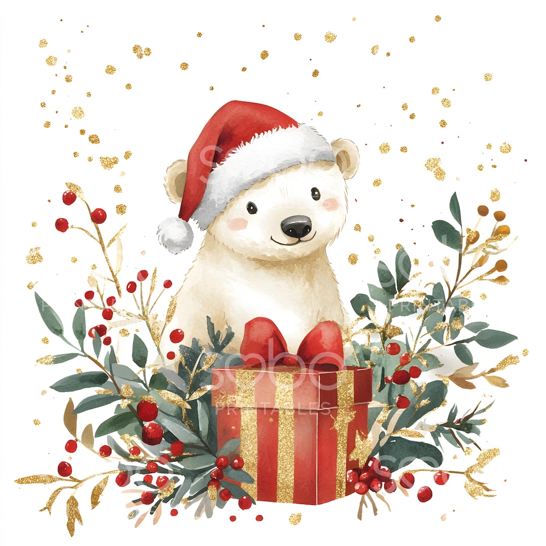15 Christmas Polar Bear Clipart, Polar Bears, Watercolour Christmas ...