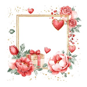 24 Gold Foil Valentine's Day Frames Clipart, Hearts Gifts Border ...