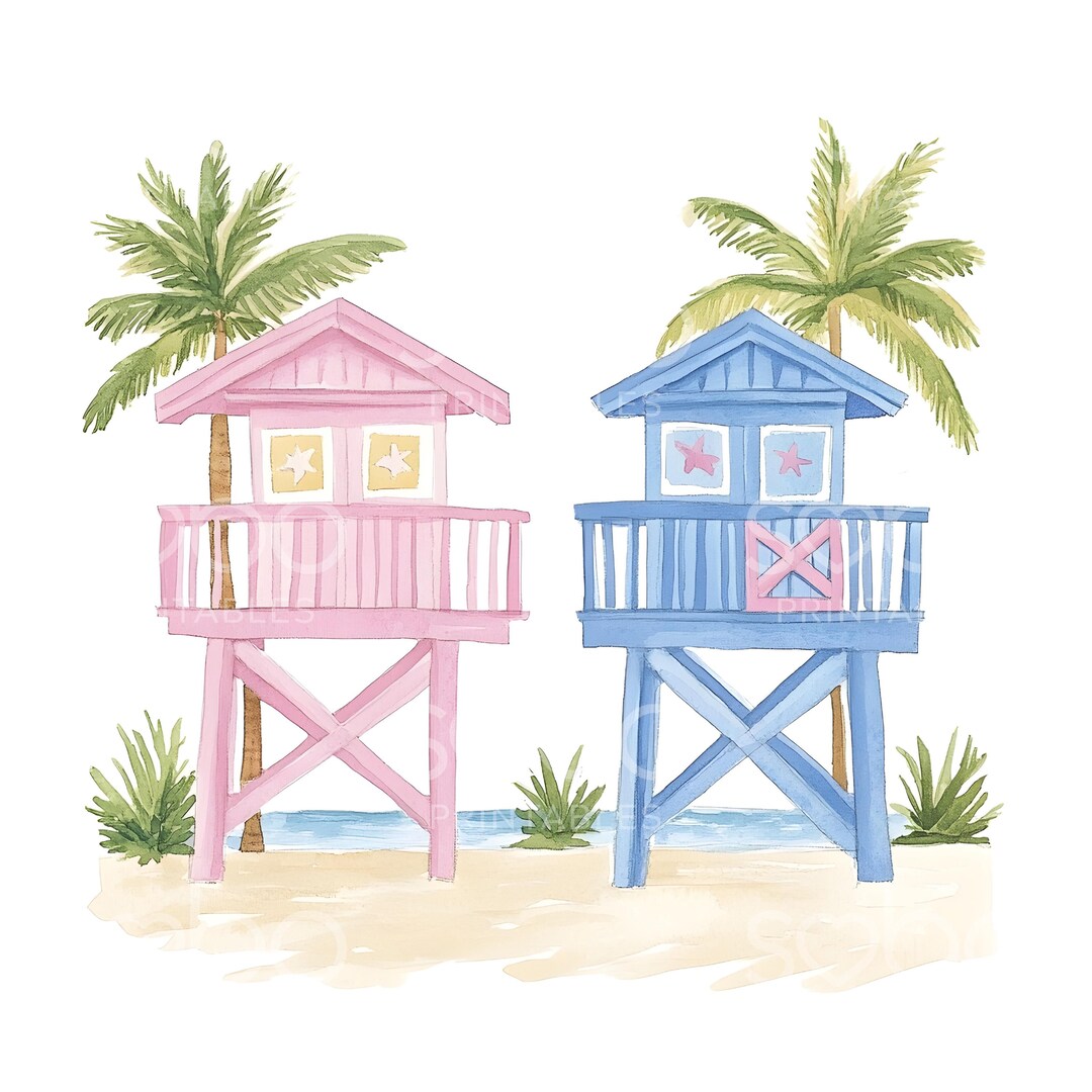 21 Cute Lifeguard Towers Clipart, Miami Tourism, Miami Lifeguard Watercolor Clipart, High ...