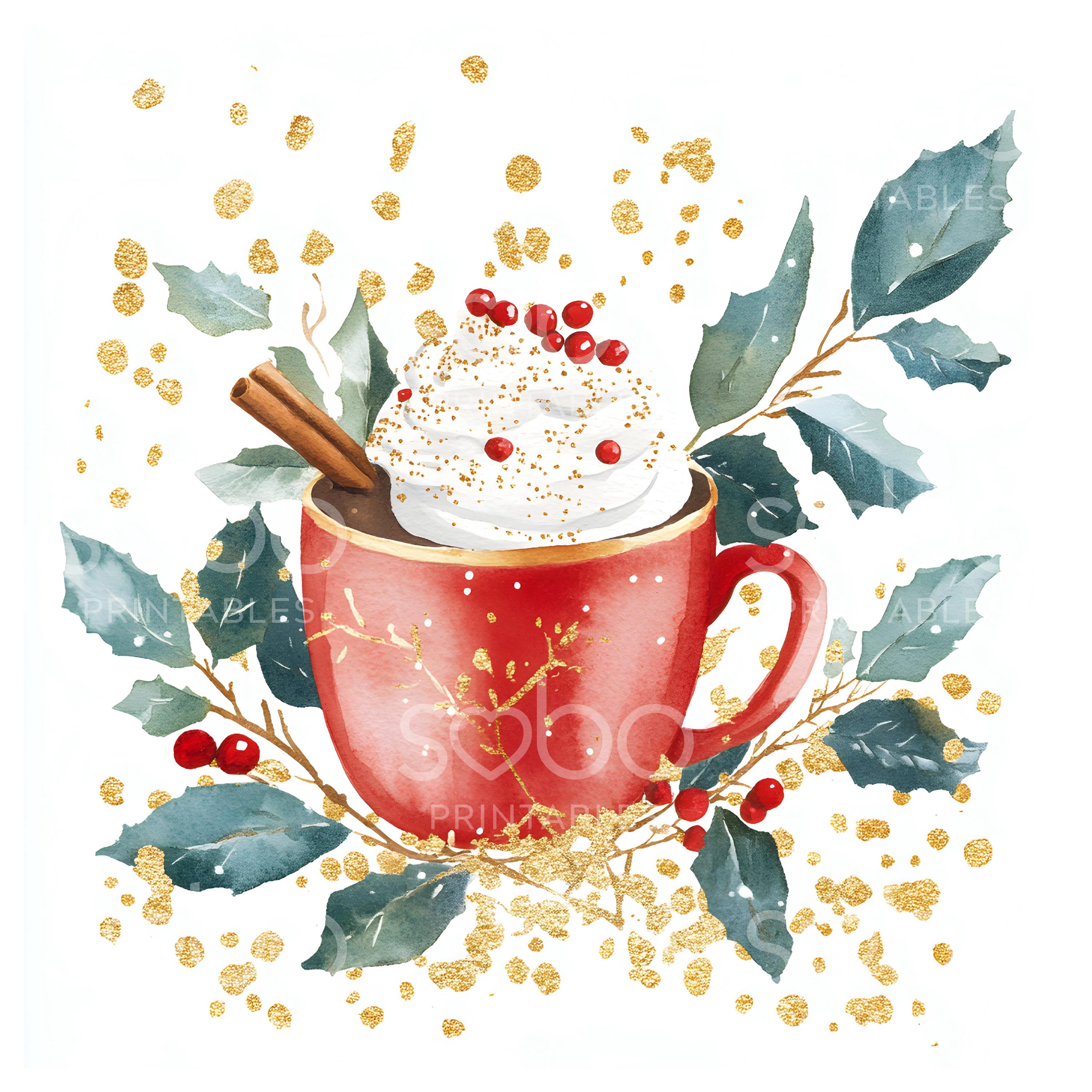 17 Christmas Hot Cocoa Clipart, Hot Chocolate, Cozy Mug, Christmas Card ...