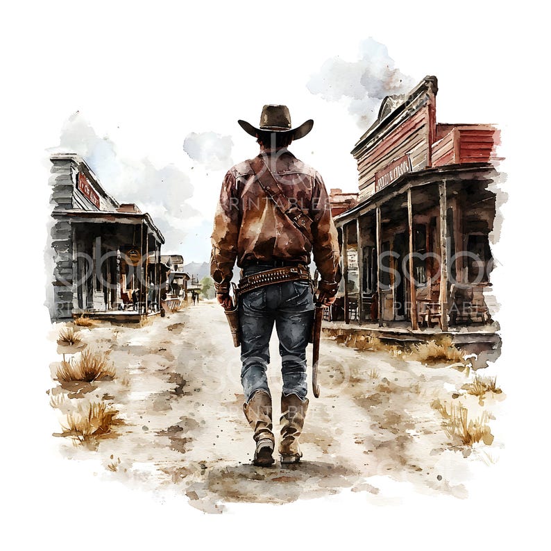 31 Wild West Cowboy Clipart, Cowboy on Horse, Printable Watercolor Art ...