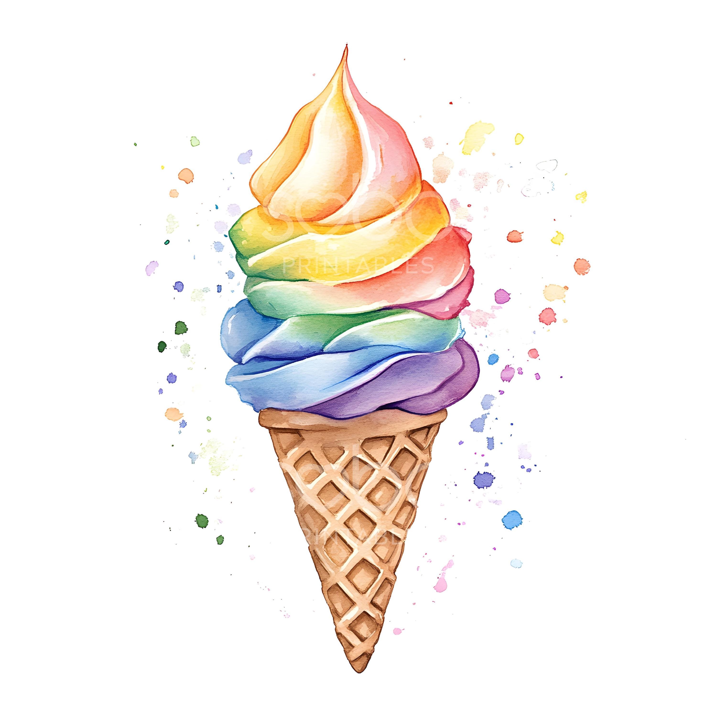 21 Rainbow Ice Cream Clipart, Ice Cream Stickers, Printable Watercolor ...