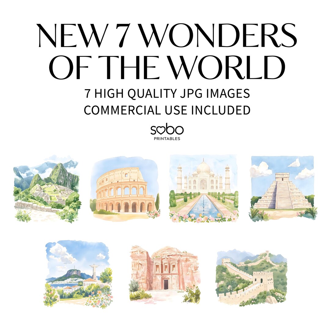 7 New Wonders of the World Clipart, Travel Art, Watercolor Clipart ...