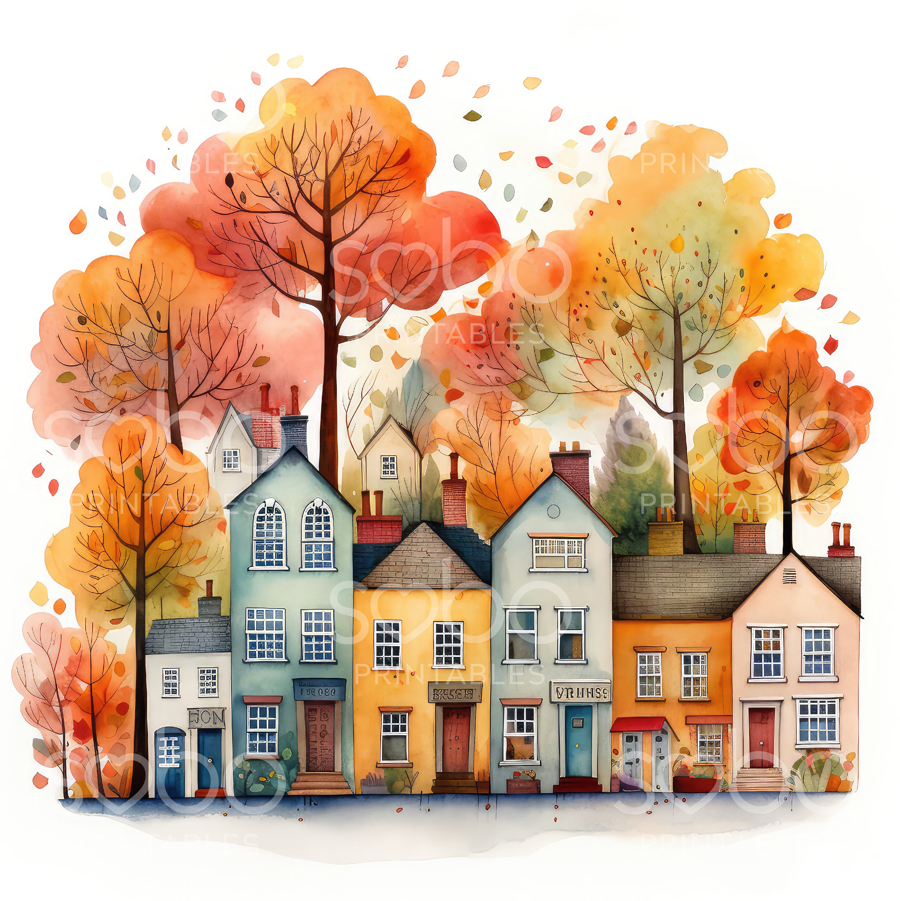 Quirky Autumn Houses 11 High Quality Jpgs, Wall Art, Scrapbook, Junk ...