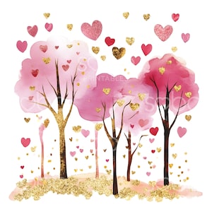 24 Pink Trees With Hearts Clipart, Abstract Heart, Valentine Printable ...