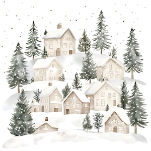 26 Christmas Beige Village Clipart, Cute Cottagecore Houses, Barn Xmas ...