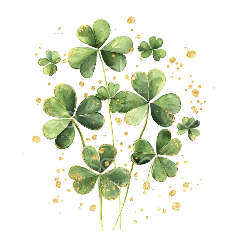 22 Saint Patrick’s Day Gold Clover Leaf Clipart, Shamrock Art ...