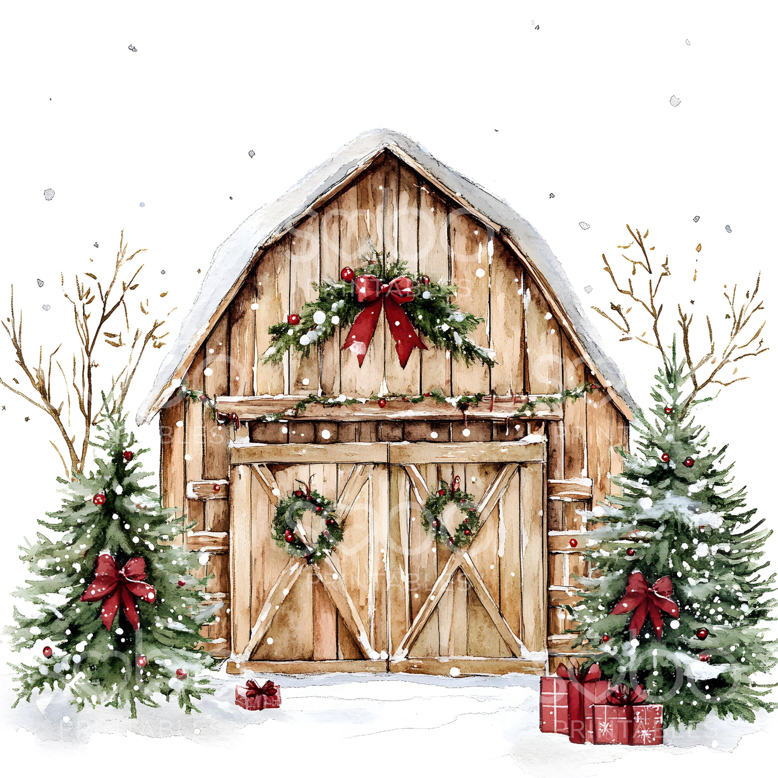 23 Christmas Barn Clipart, Farmyard Barn Clipart, Christmas Card, High ...