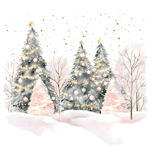 24 Pink Christmas Trees Clipart, Winter Festive Clipart, Printable ...