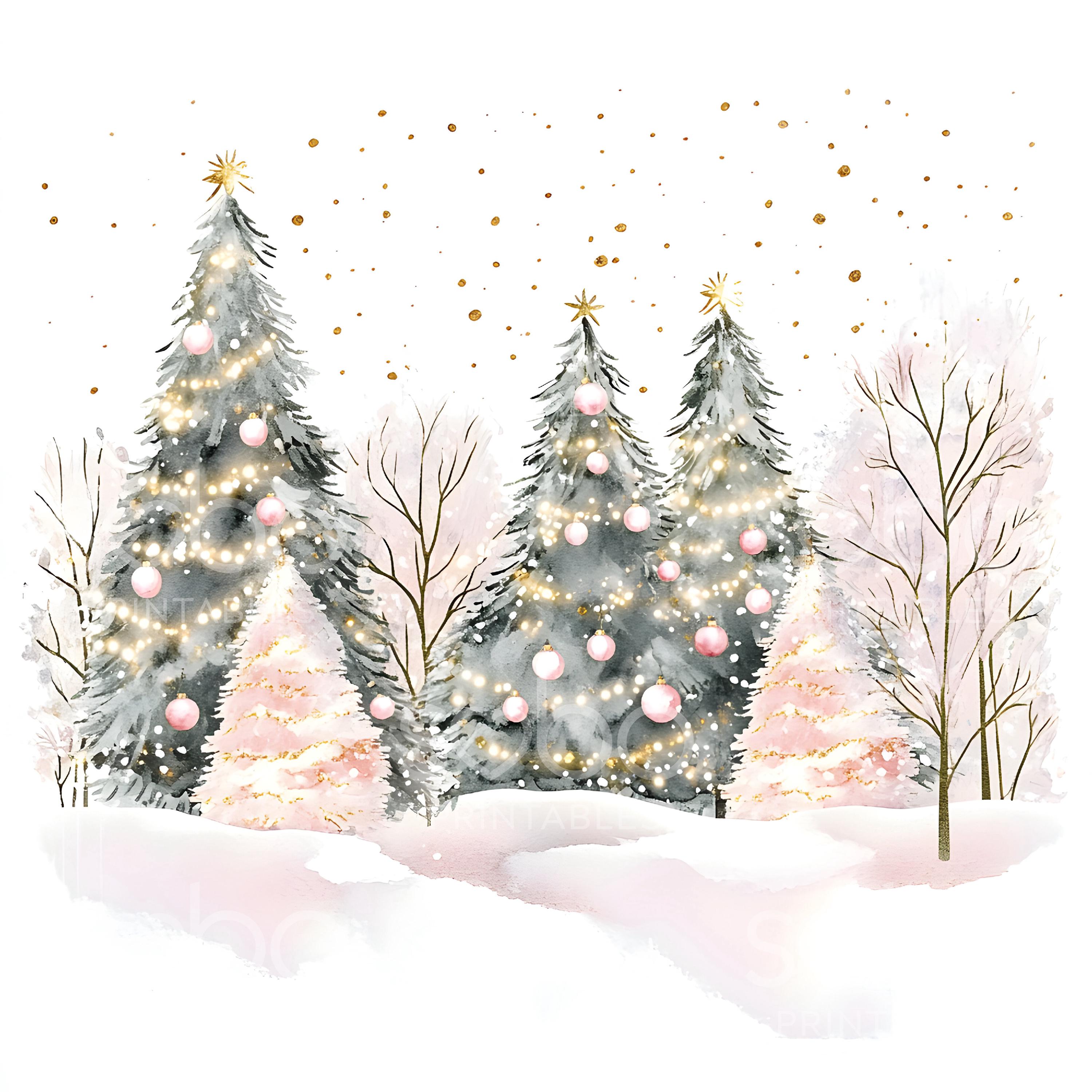 24 Pink Christmas Trees Clipart, Winter Festive Clipart, Printable ...