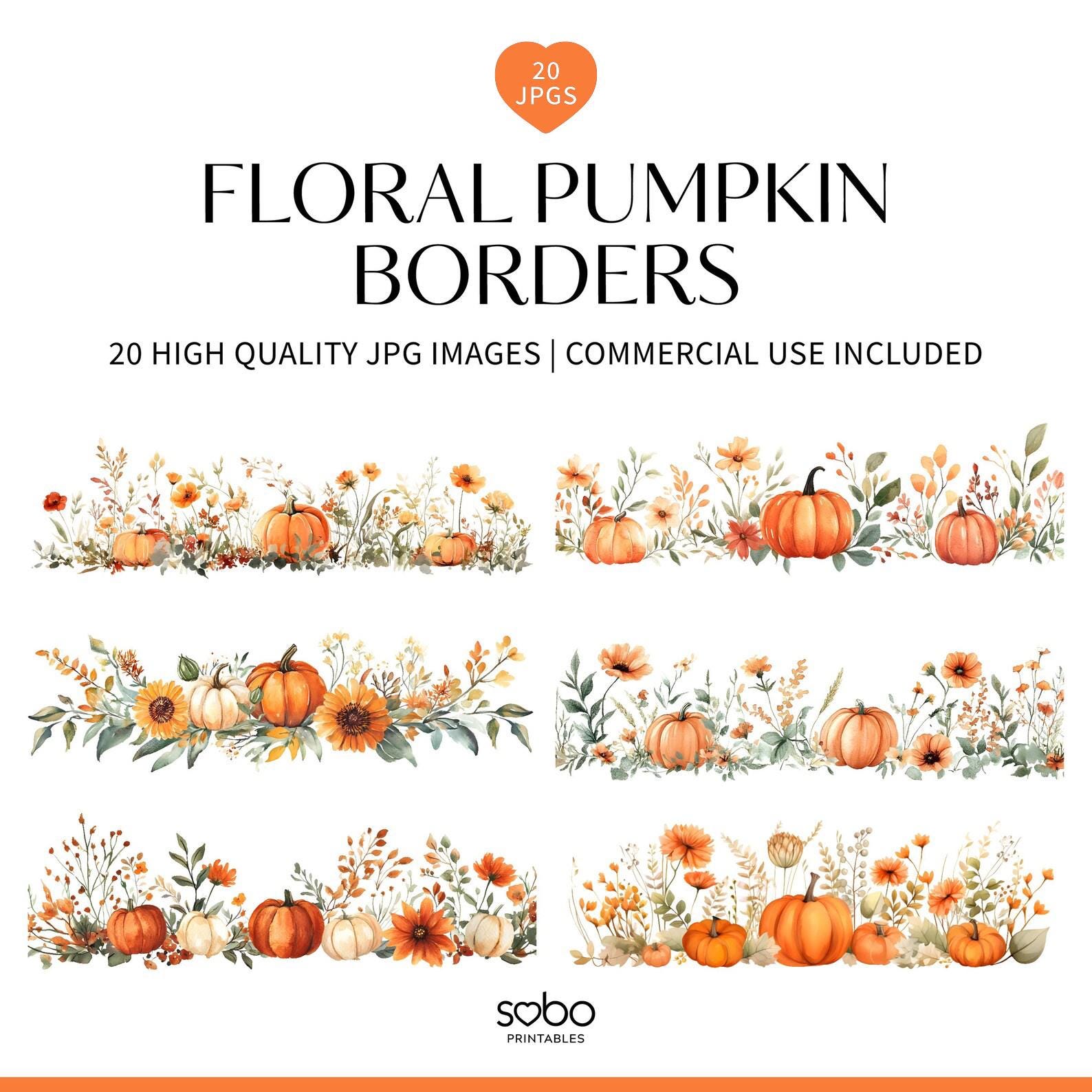20 Watercolour Halloween Pumpkin Borders Clipart, Fall Autumn Borders ...