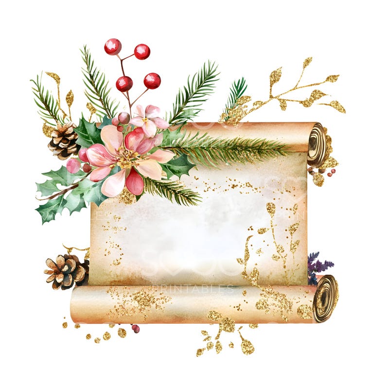 29 Christmas Scroll Clipart, Xmas Medieval Scroll, Xmas Vintage Scroll ...