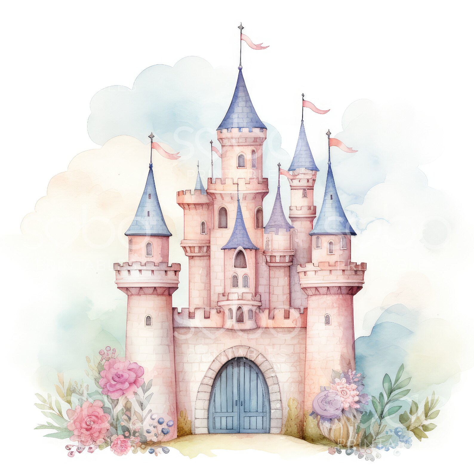 12 Whimsical Kingdom Clipart, Watercolor Kingdom, Watercolor Clipart, High Quality Jpgs, Digital ...