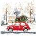 16 Vintage Christmas Red Car Clipart, Red Retro Car Fir Tree, Gold Foil ...