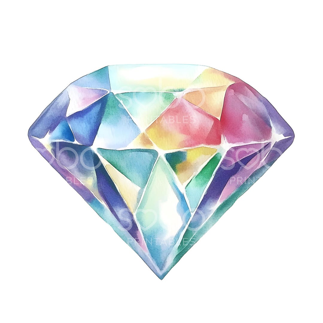 30 Rainbow Diamond Clipart, Cute Gemstone Clipart, Watercolor Printable ...