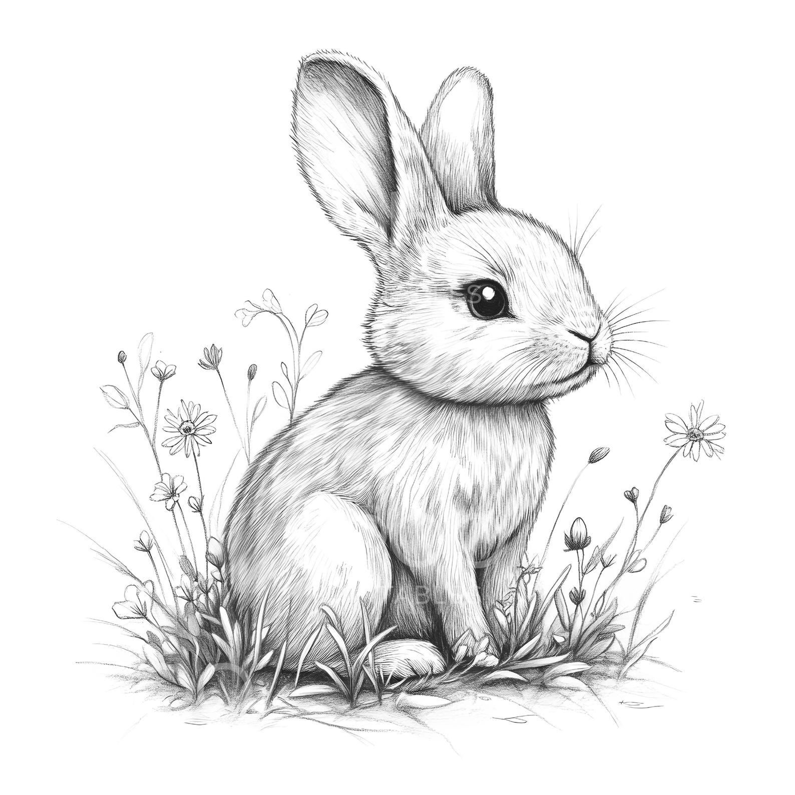 27 Black Ink Bunny Clipart, Line Art Clipart, Easter Card, Rabbit ...