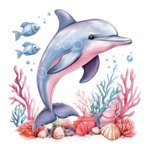 18 Coral Reef Dolphin Clipart, Tropical Dolphin, Ocean Life Printable ...
