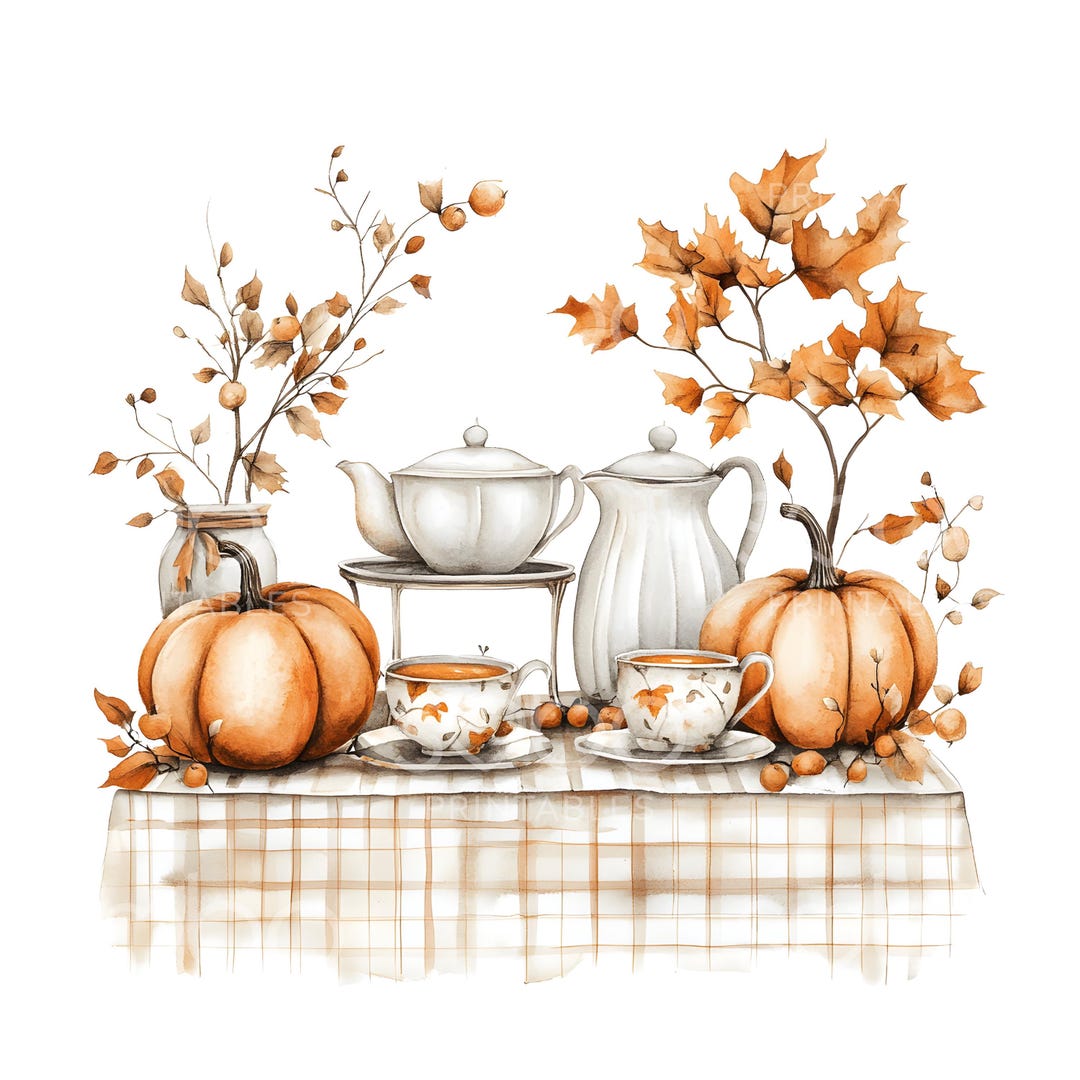 21 Autumn Fall Tea Party Clipart, Autumn Picnic, Tea Party Art ...