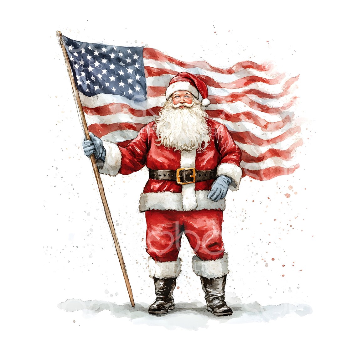 23 Patriotic Santa Clipart, USA Flag, 4th of July, Print Watercolor Art ...