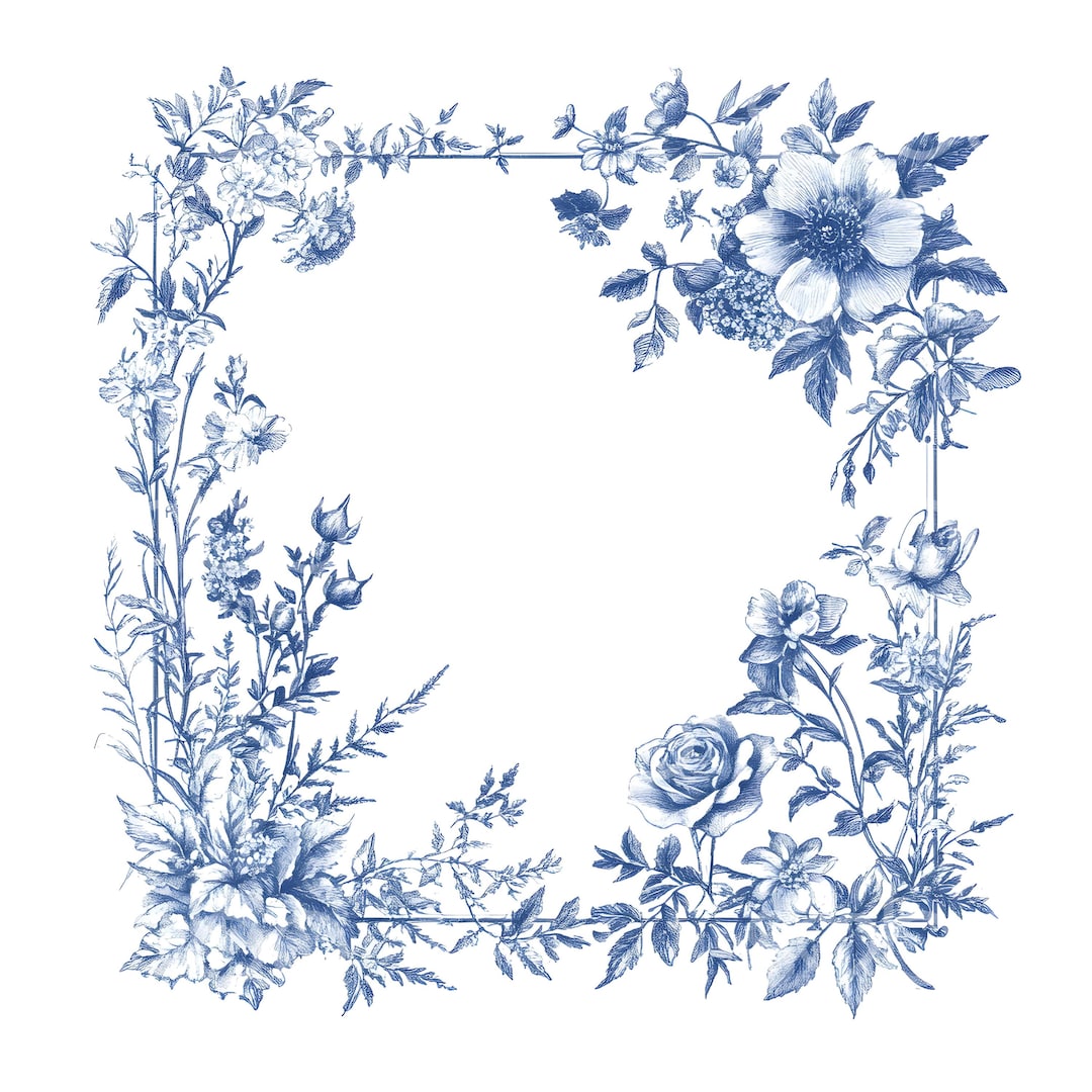 20 Blue Toile Frame Clipart, French Toil De Jouy, Chinoiserie Frames ...