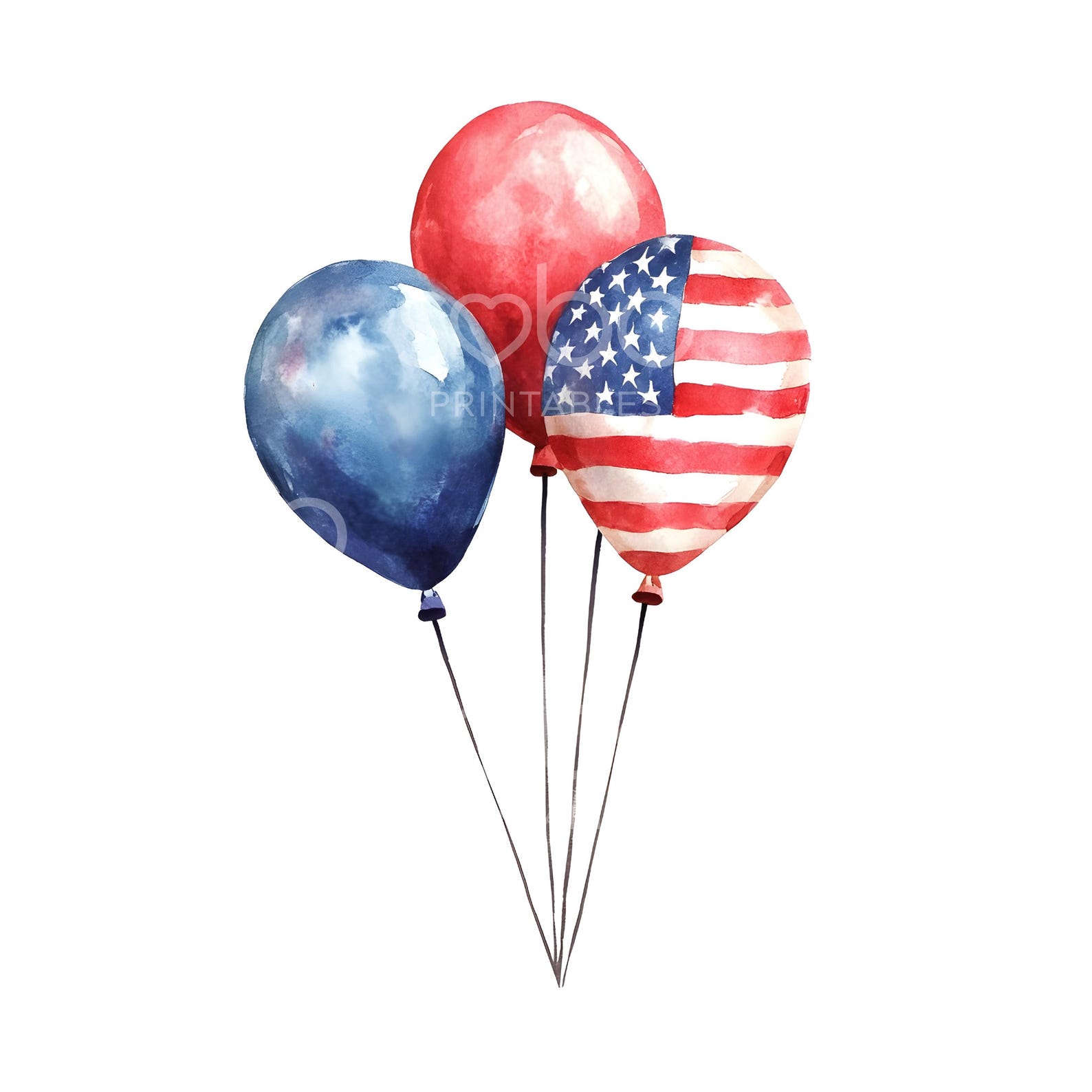 21 Patriotic Balloons Clipart, USA Party Invite Art, 4th of July ...