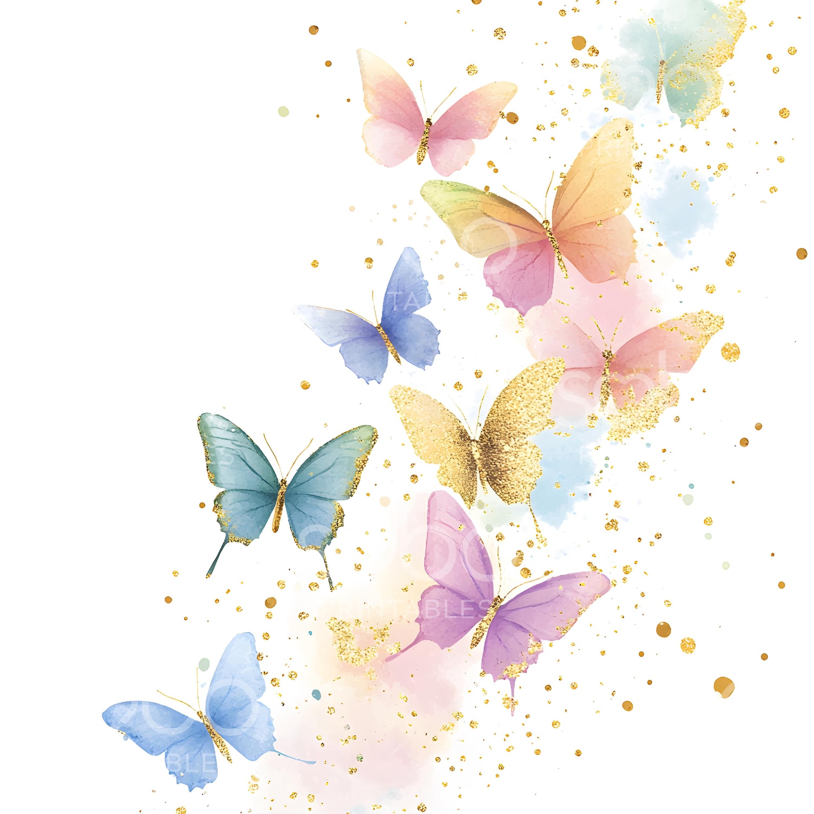 20 Rainbow Butterflies Clipart, Pastel Rainbow, Colourful Gold ...