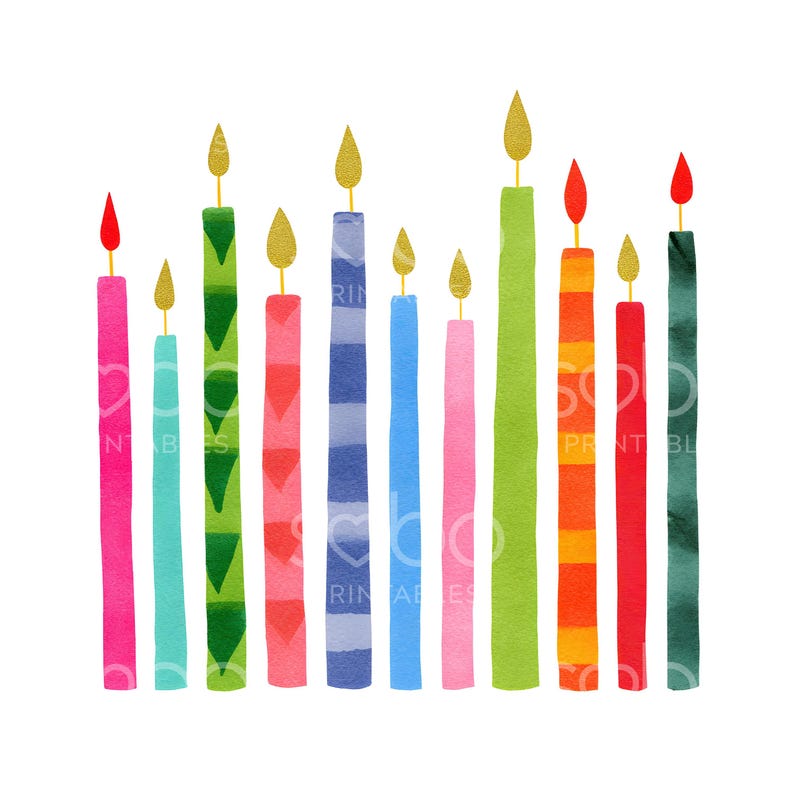19 Colorful Bday Candles Clipart, Cute Birthday Candles Card, Printable ...
