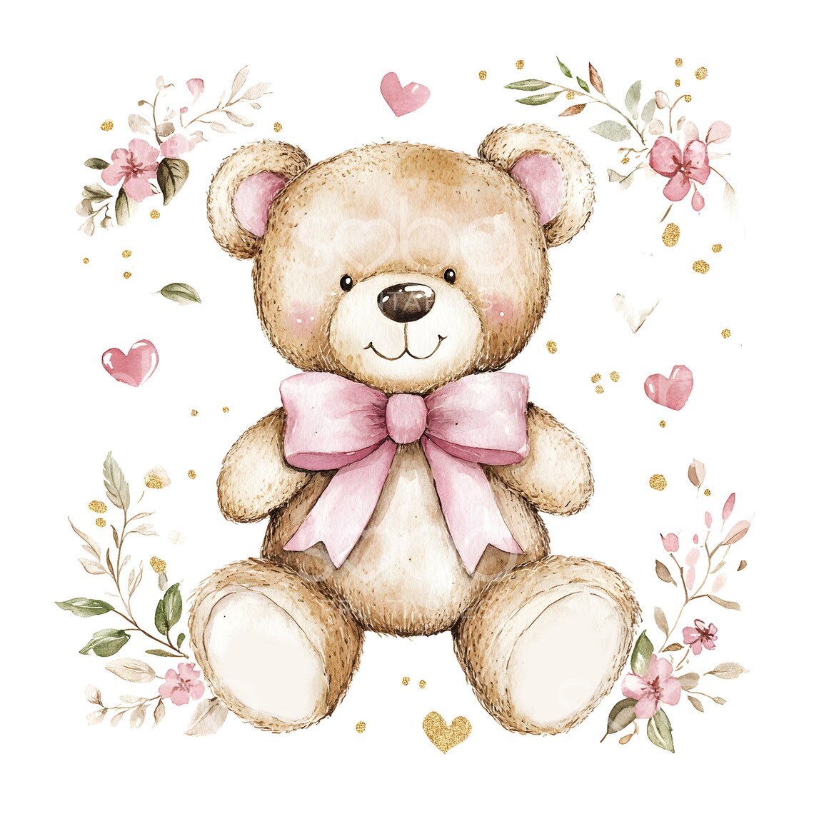 25 Valentine Teddy Bear Bows Clipart, Coquette Teddy Bear, Printable ...