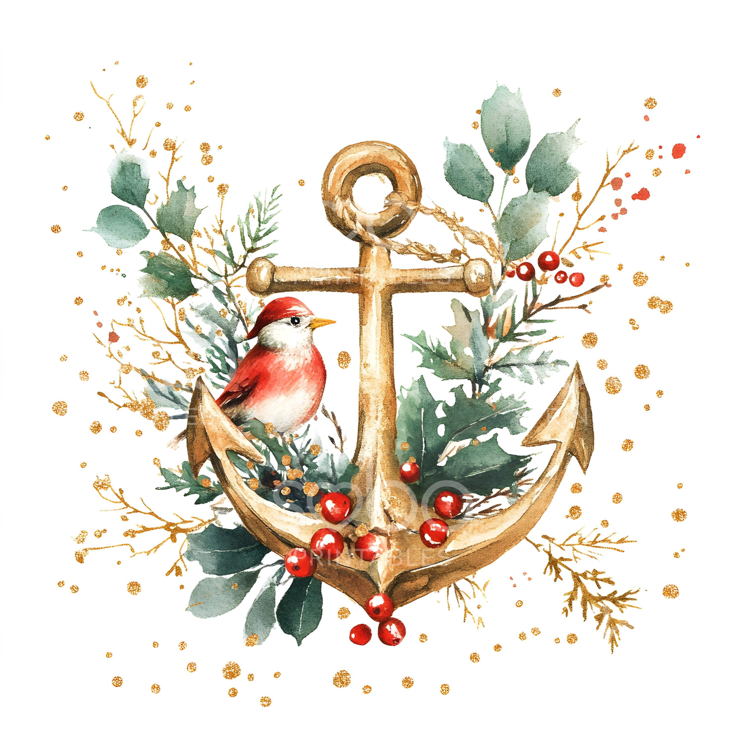 20 Christmas Anchor Clipart, Nautical Festive Clipart, Printable ...