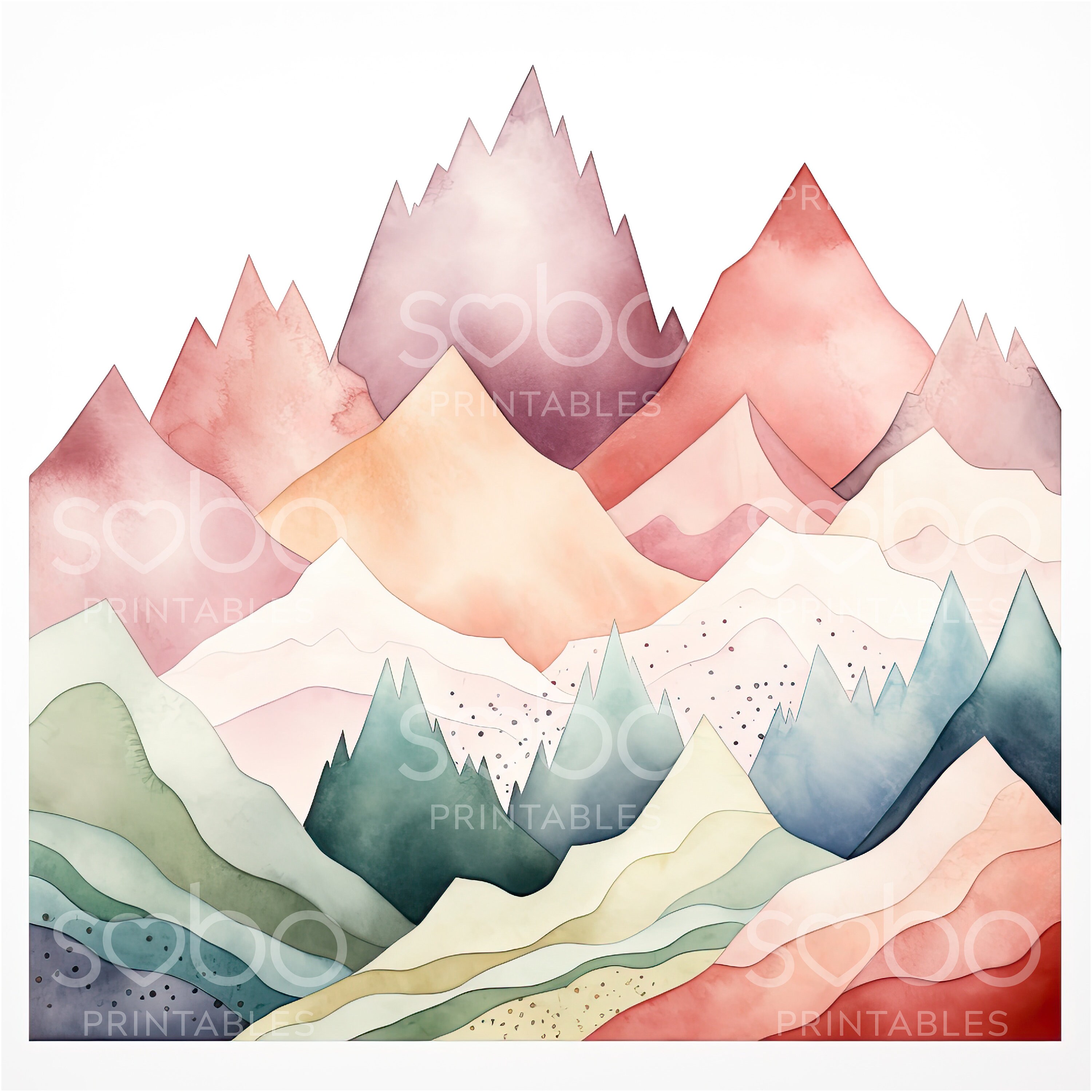 Abstract Boho Mountains Clipart 13 High Quality Jpgs, Wall Art, Junk ...