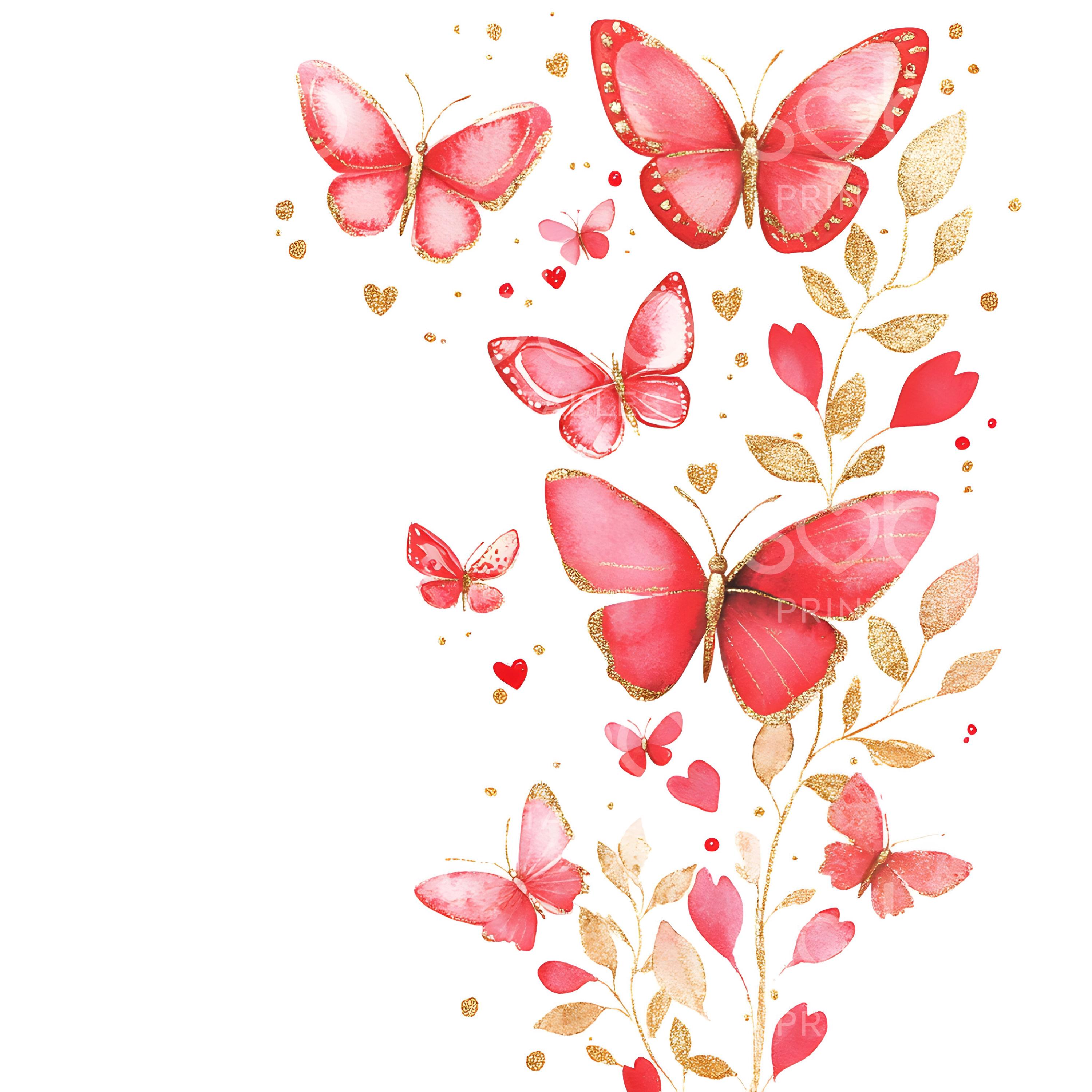 25 Valentine's Day Butterflies Clipart, Gold Butterfly, Wall Art ...