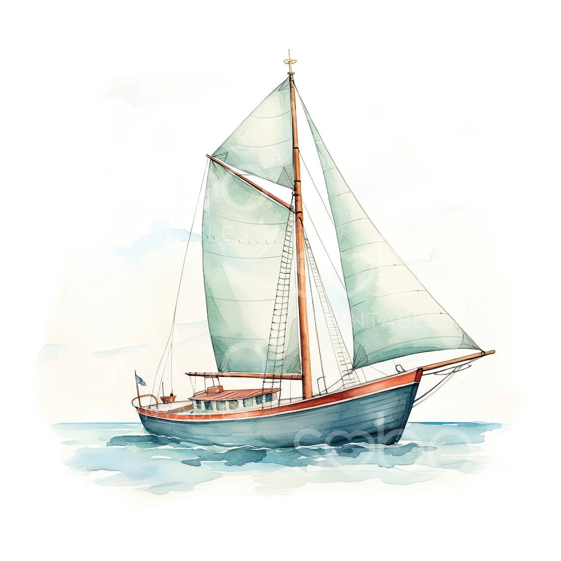 Nautical Sail Boats Clipart 14 High Quality Jpgs, Digital Download ...