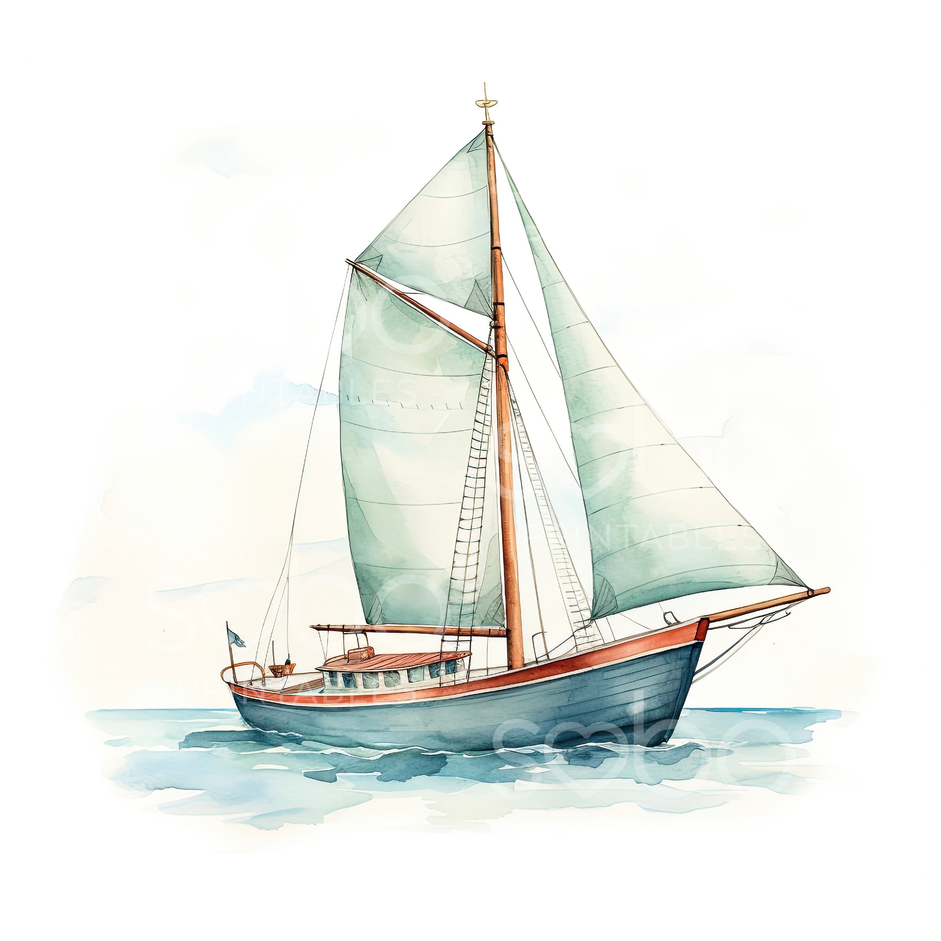 Nautical Sail Boats Clipart - 14 High Quality Jpgs, Digital Download ...