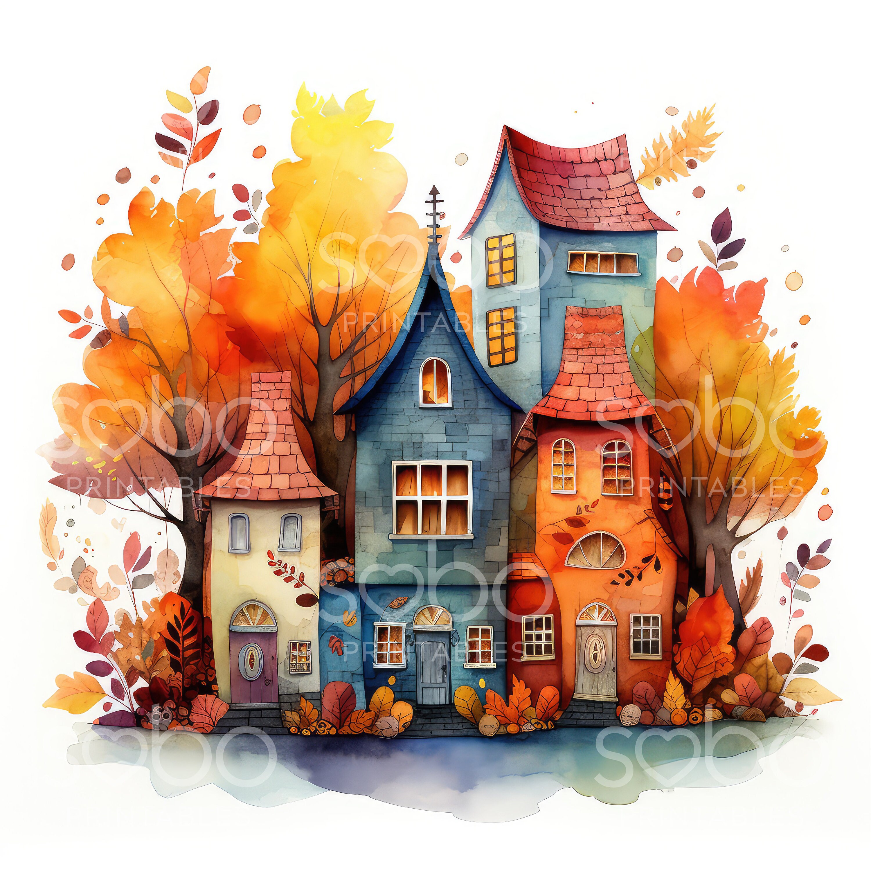Quirky Autumn Houses 11 High Quality Jpgs, Wall Art, Scrapbook, Junk ...