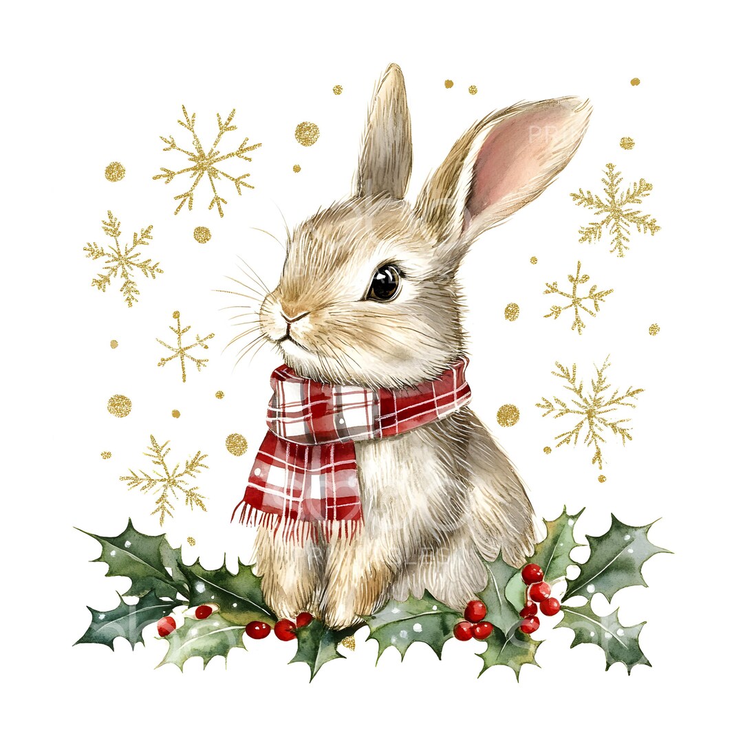 14 Christmas Bunny Rabbit Clipart, Xmas Rabbit Scarf, Christmas Card ...