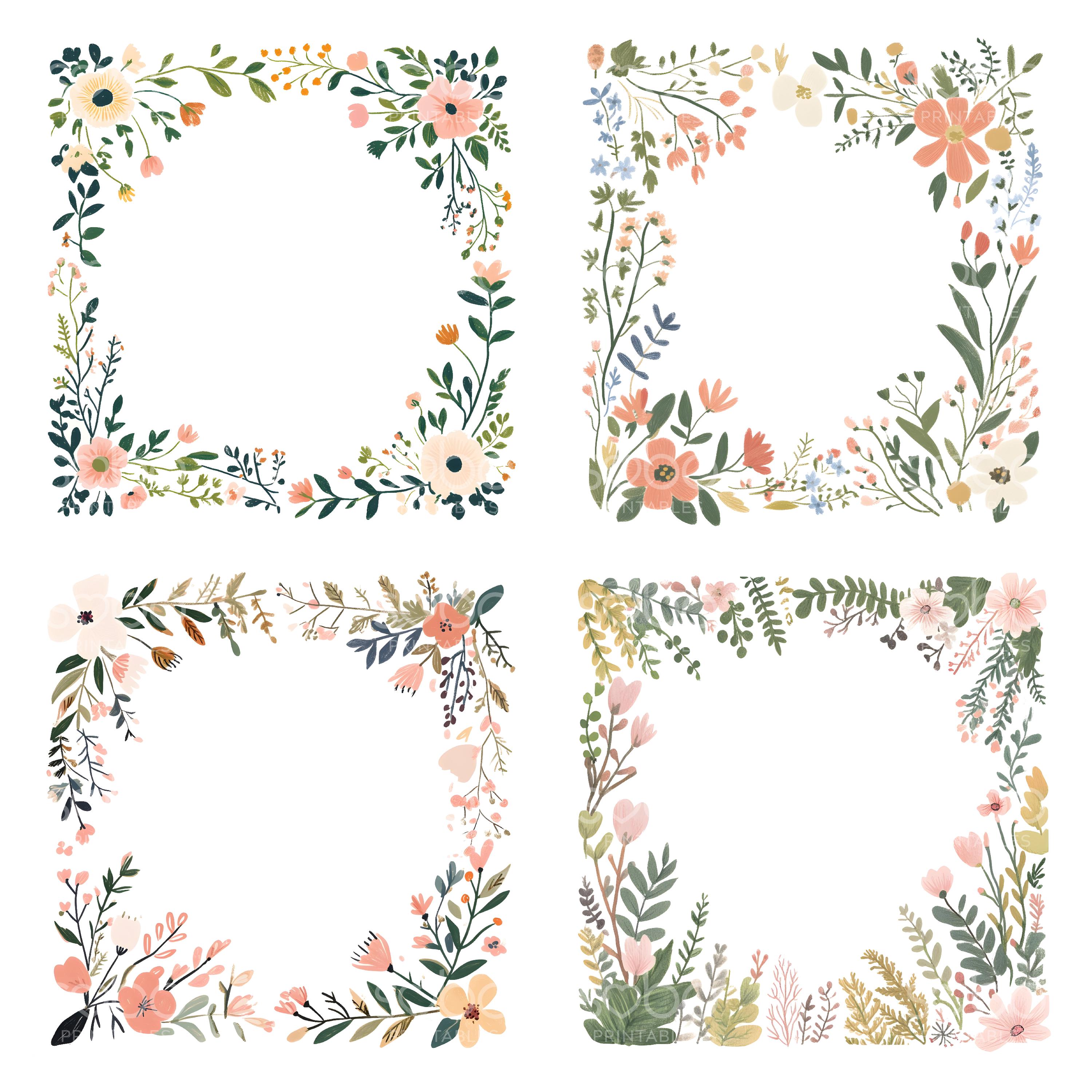 24 Cute Floral Frames Clipart, Spring Florals Frame Borders, Wildflower ...
