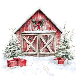23 Christmas Barn Clipart, Farmyard Barn Clipart, Christmas Card, High ...