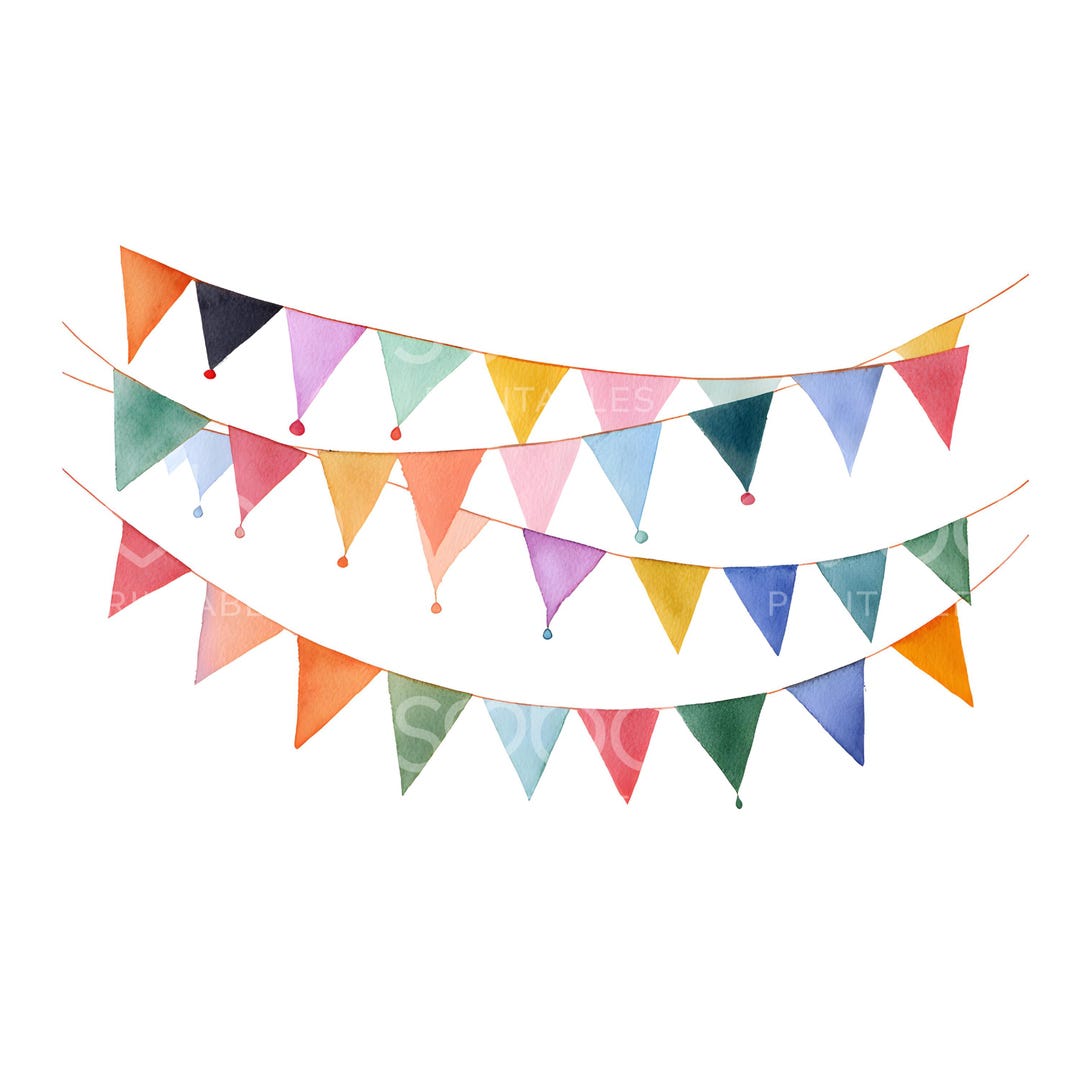 17 Colorful Bday Garland Clipart, Cute Birthday Garland Card ...