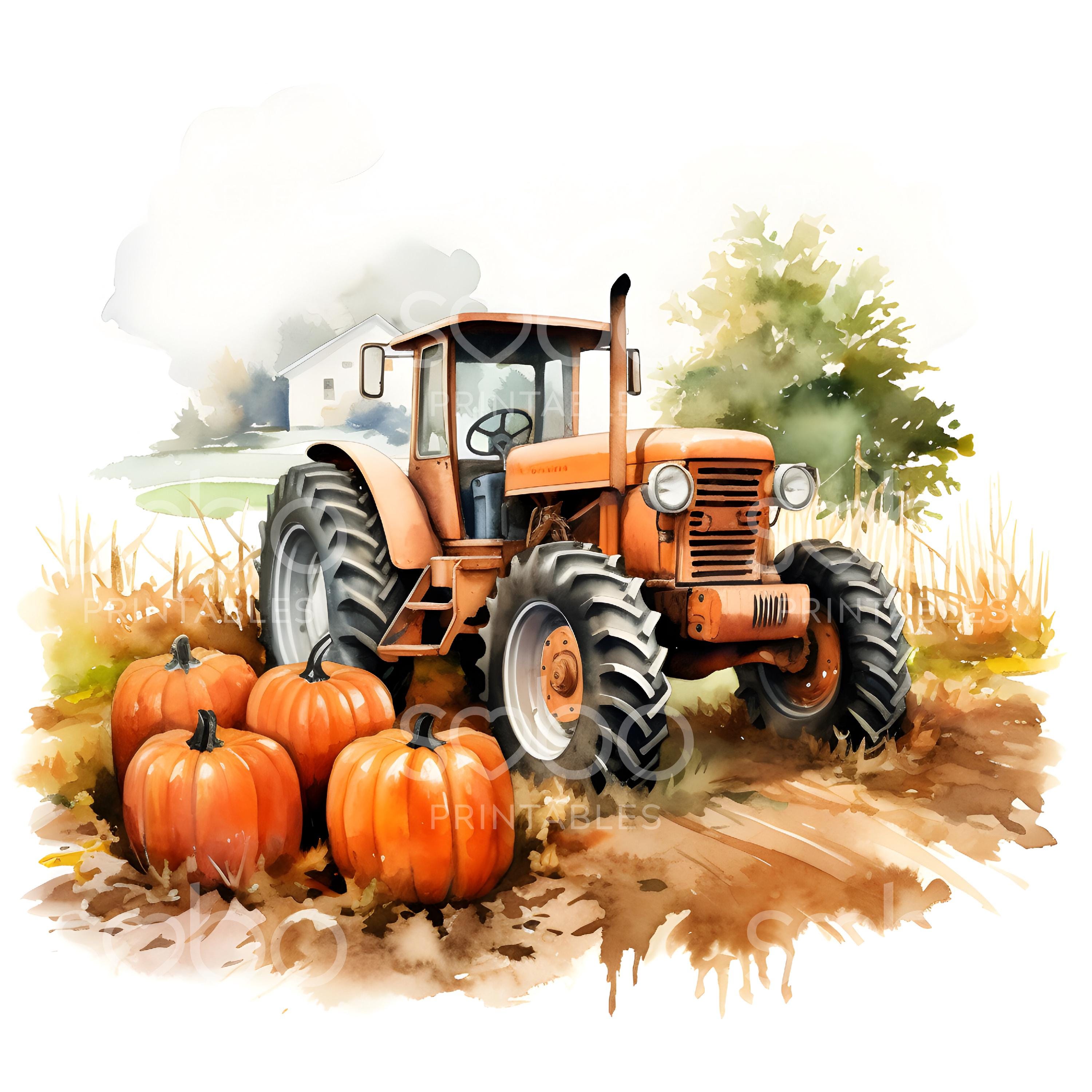 16 Autumn Pumpkin Farm Tractor Clipart, Autumn Clipart, Printable ...