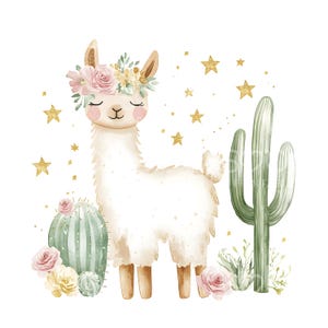 20 Llama Cactus Clipart, Cute Llama Clipart, Kids Nursery Art, Gold ...