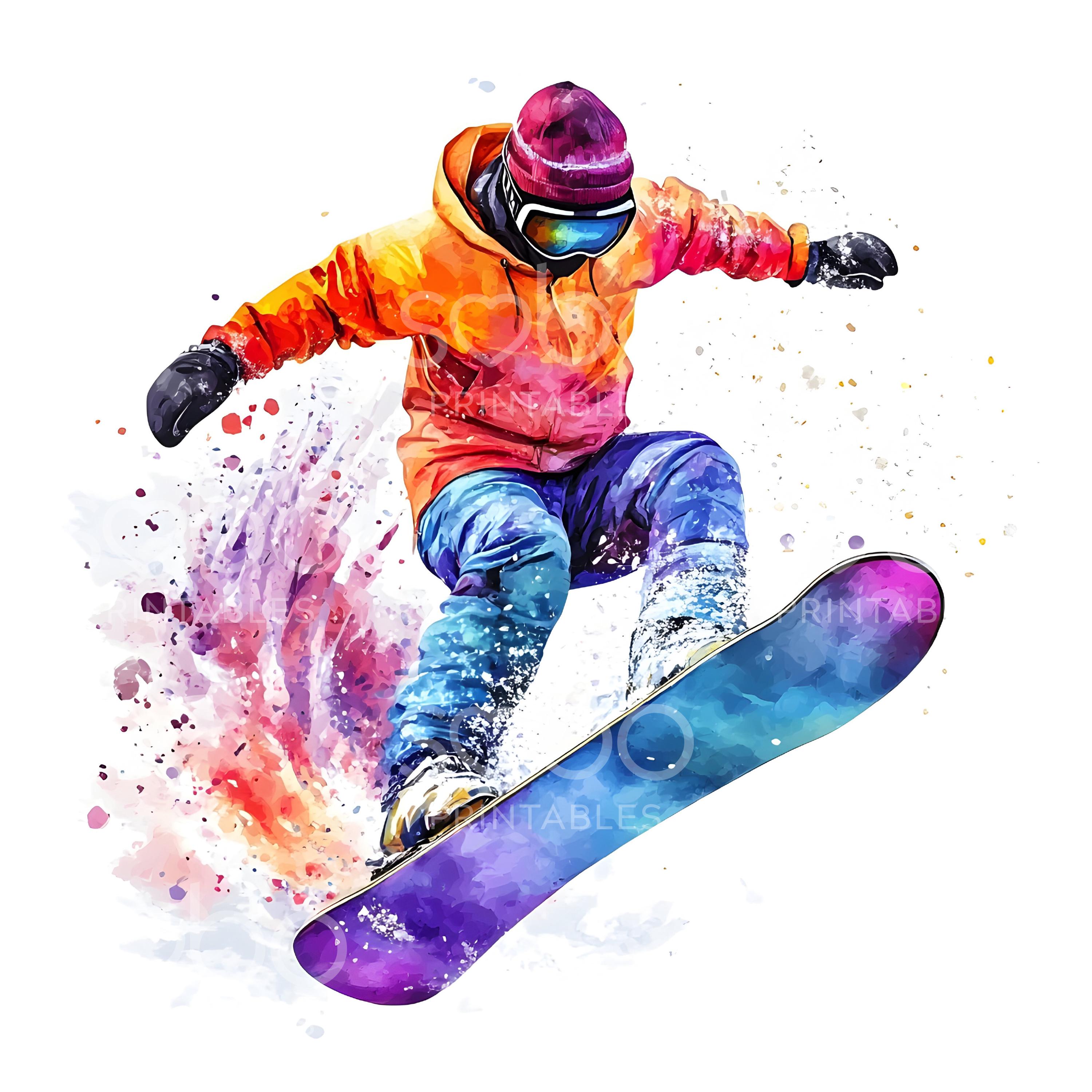 21 Snowboarder Clipart, Snowboarding Clipart, Printable Watercolor ...
