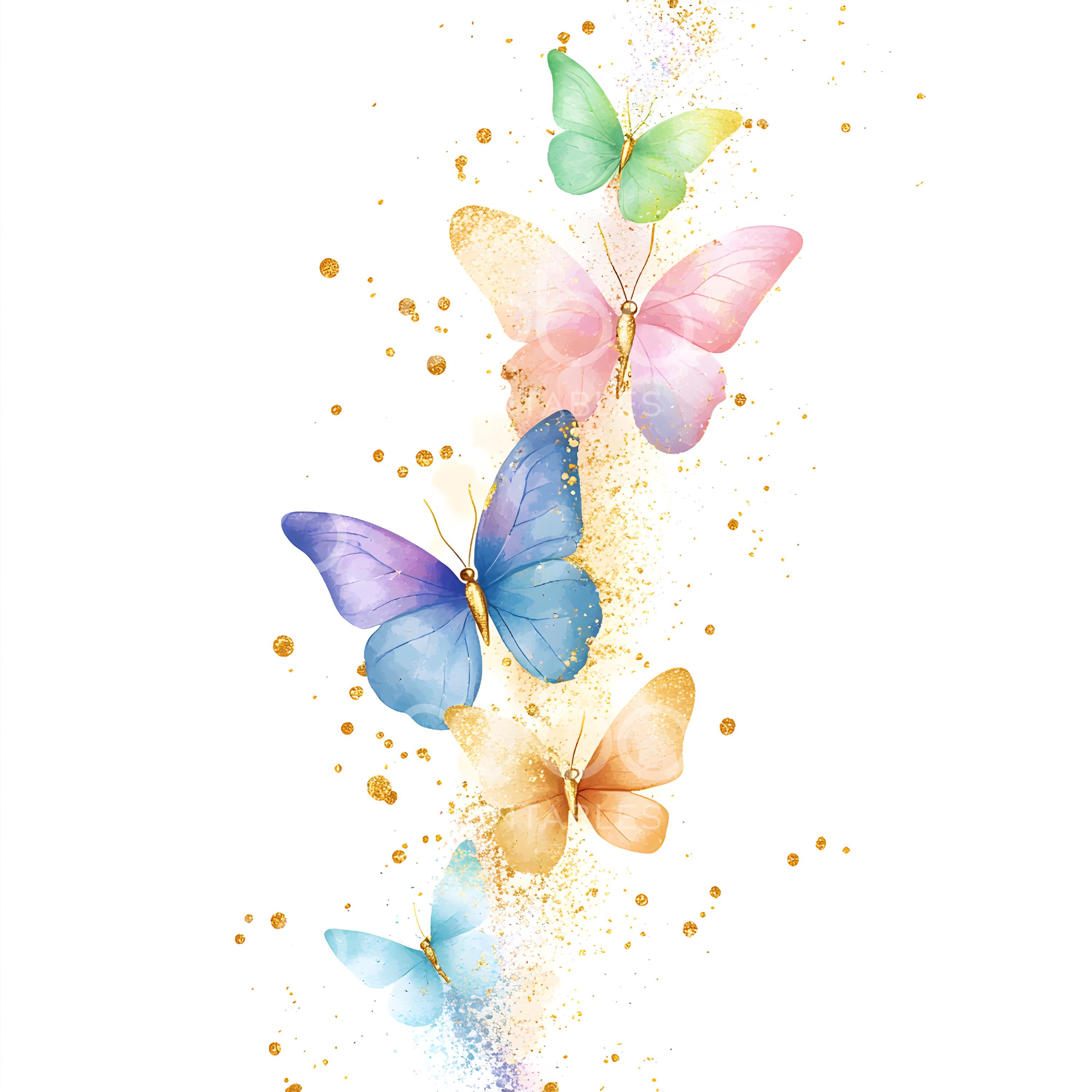 20 Rainbow Butterflies Clipart, Pastel Rainbow, Colourful Gold ...