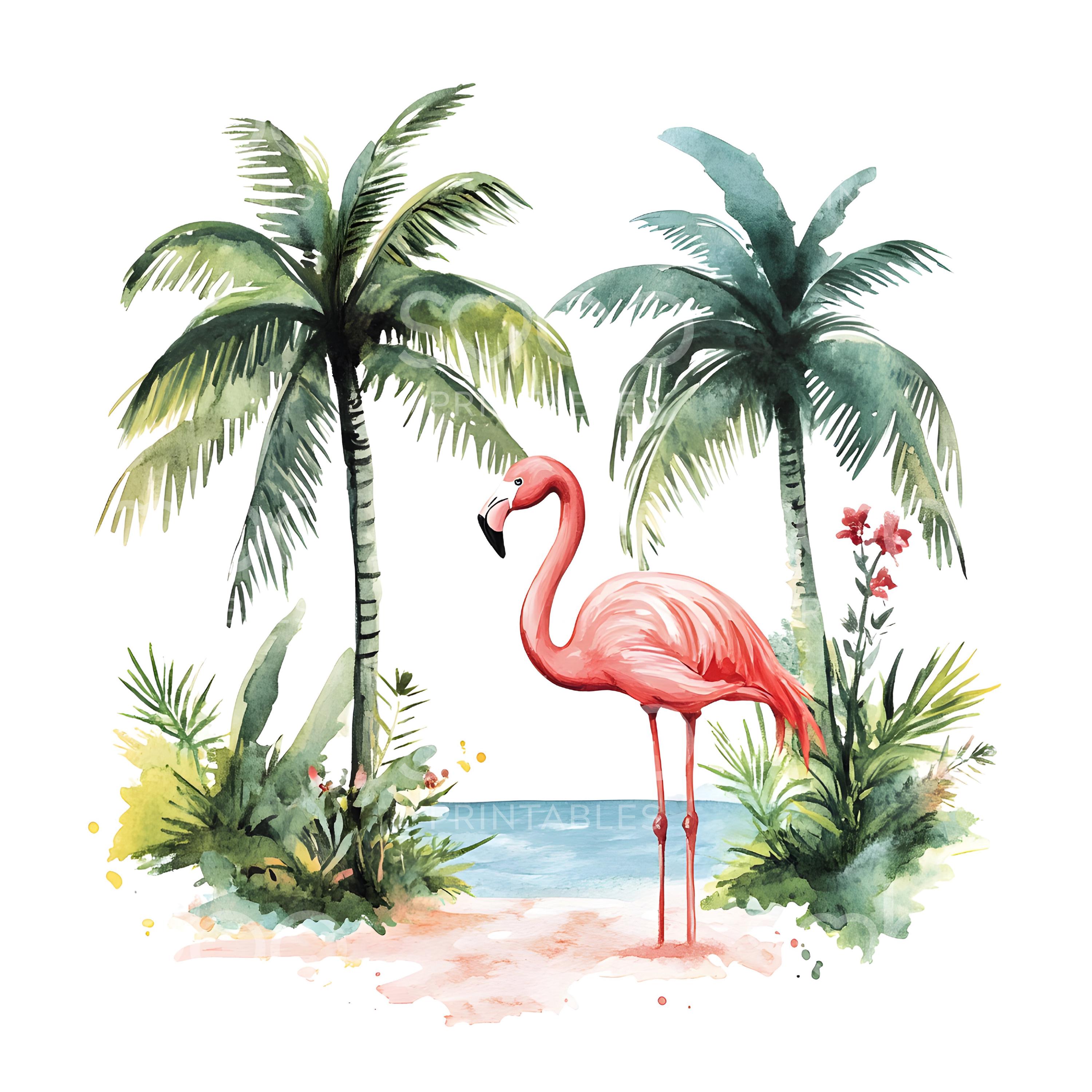 19 Tropical Flamingo Clipart, Floral Flamingo, Tropical Watercolor Art ...