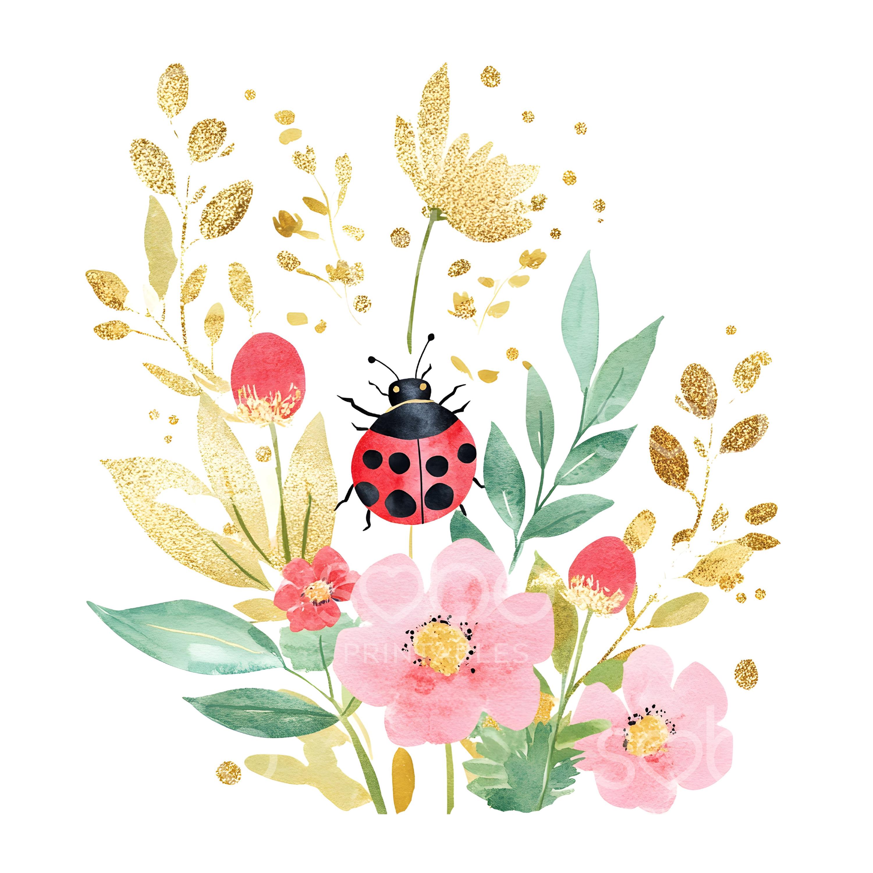 22 Floral Lady Bug Clipart, Cute Lady Bug, Spring Art, High Quality ...