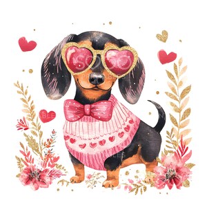 16 Valentine's Day Dachshund Clipart, Dog Owner Gift, Watercolor Card ...