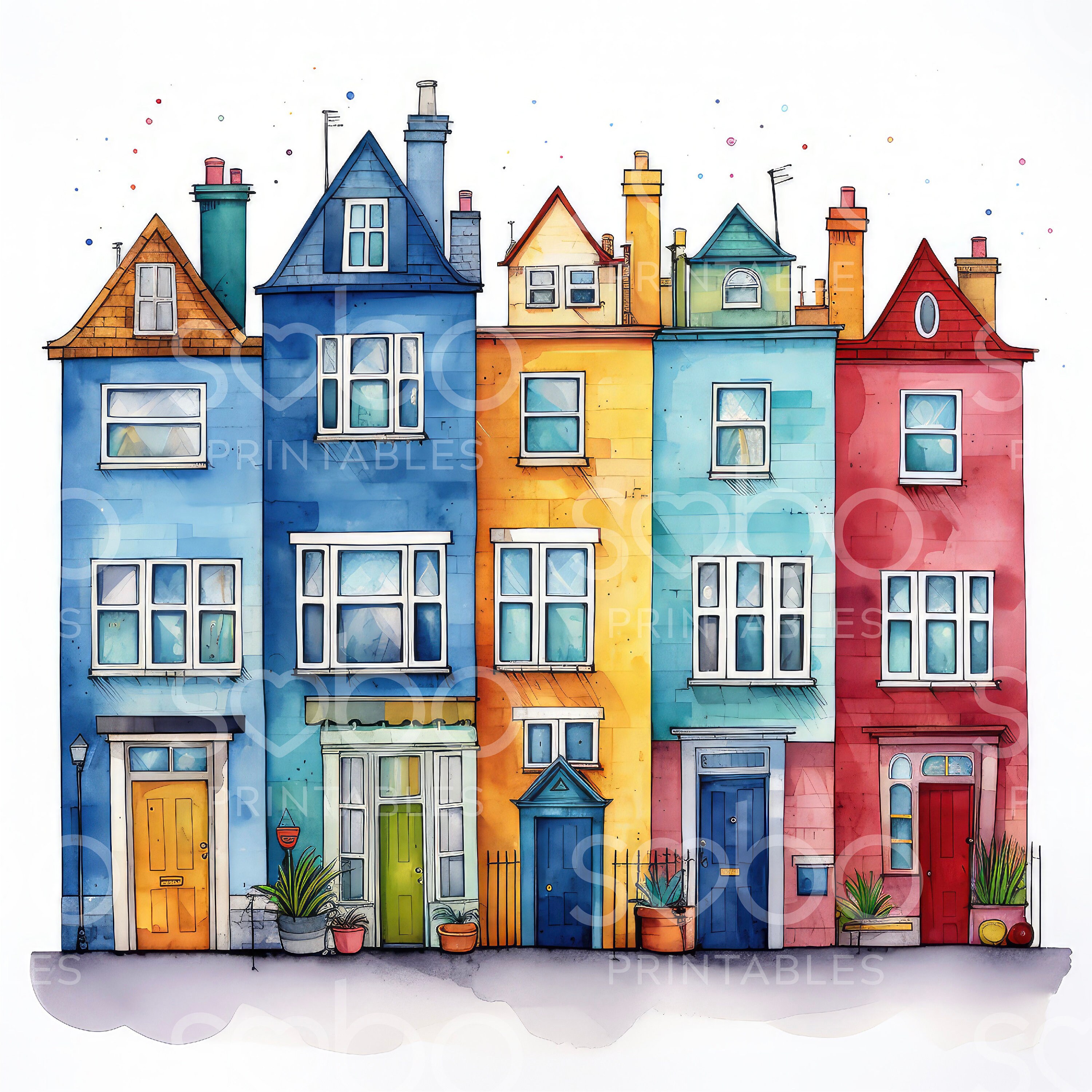 Quirky Houses Clipart 12 High Quality Jpgs, Digital Download, Junk ...